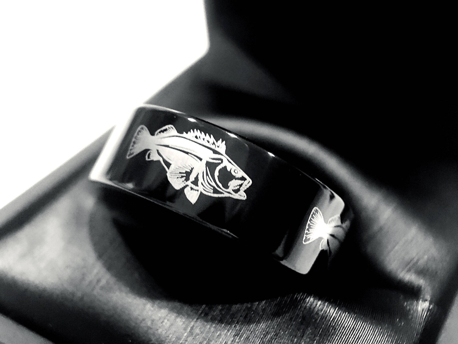 Bass Fish Ring Black Tungsten Ring Mens Tungsten Ring Mens - Etsy
