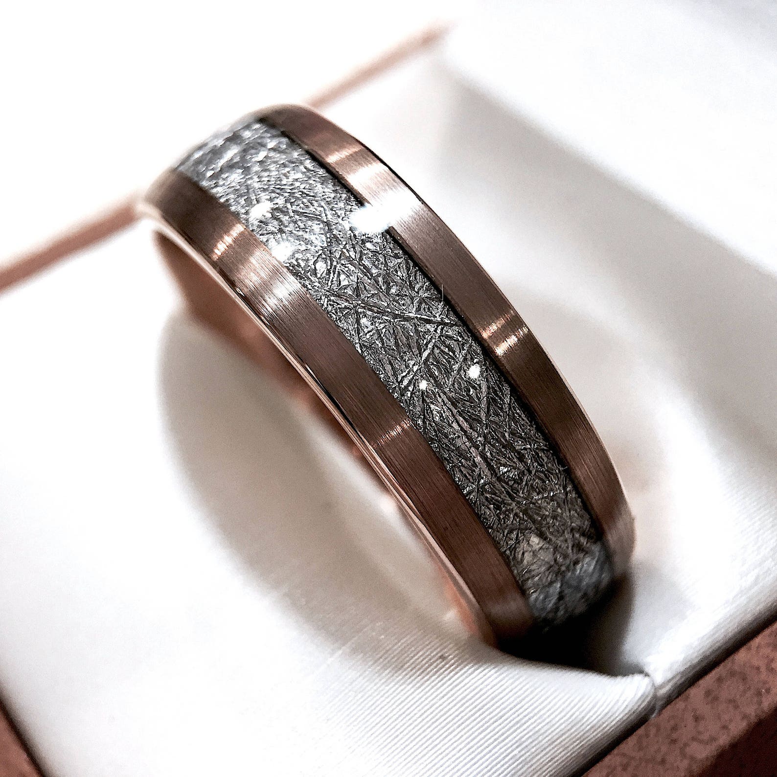Rose Gold Wedding Band Meteorite Inlay Ring His and Hers - Etsy