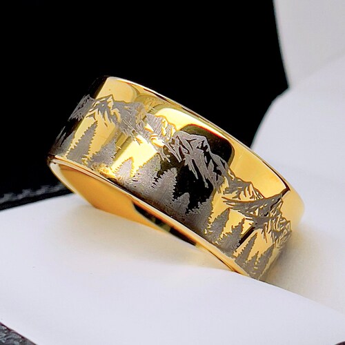 Forest Landscape Tungsten Ring Mens Wedding Band Wood Ring - Etsy