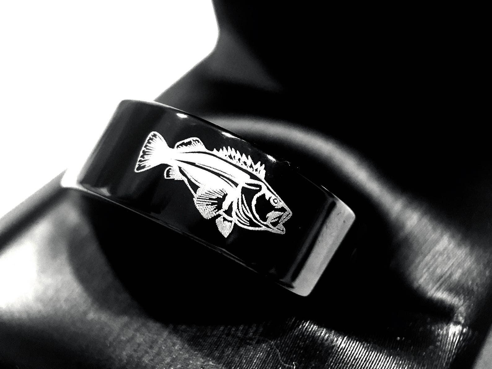 Bass Fish Ring Black Tungsten Ring Mens Tungsten Ring Mens - Etsy