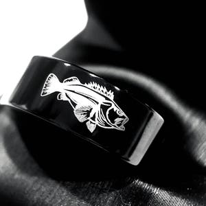 Bass Fish Ring, Black Tungsten Ring, Mens Tungsten Ring, Mens Wedding ...