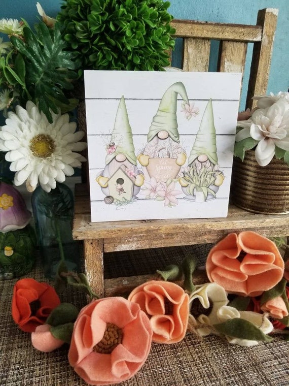Spring Gnome Decor Gnome Sign Spring farmhouse tiered tray | Etsy