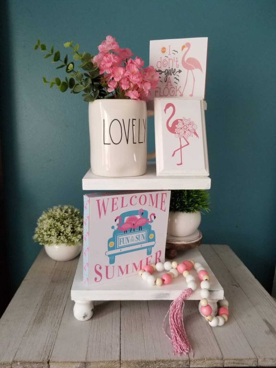 Flamingo Gifts, Summer Flamingo Decor, Flamingo Sign, Summer Tiered ...