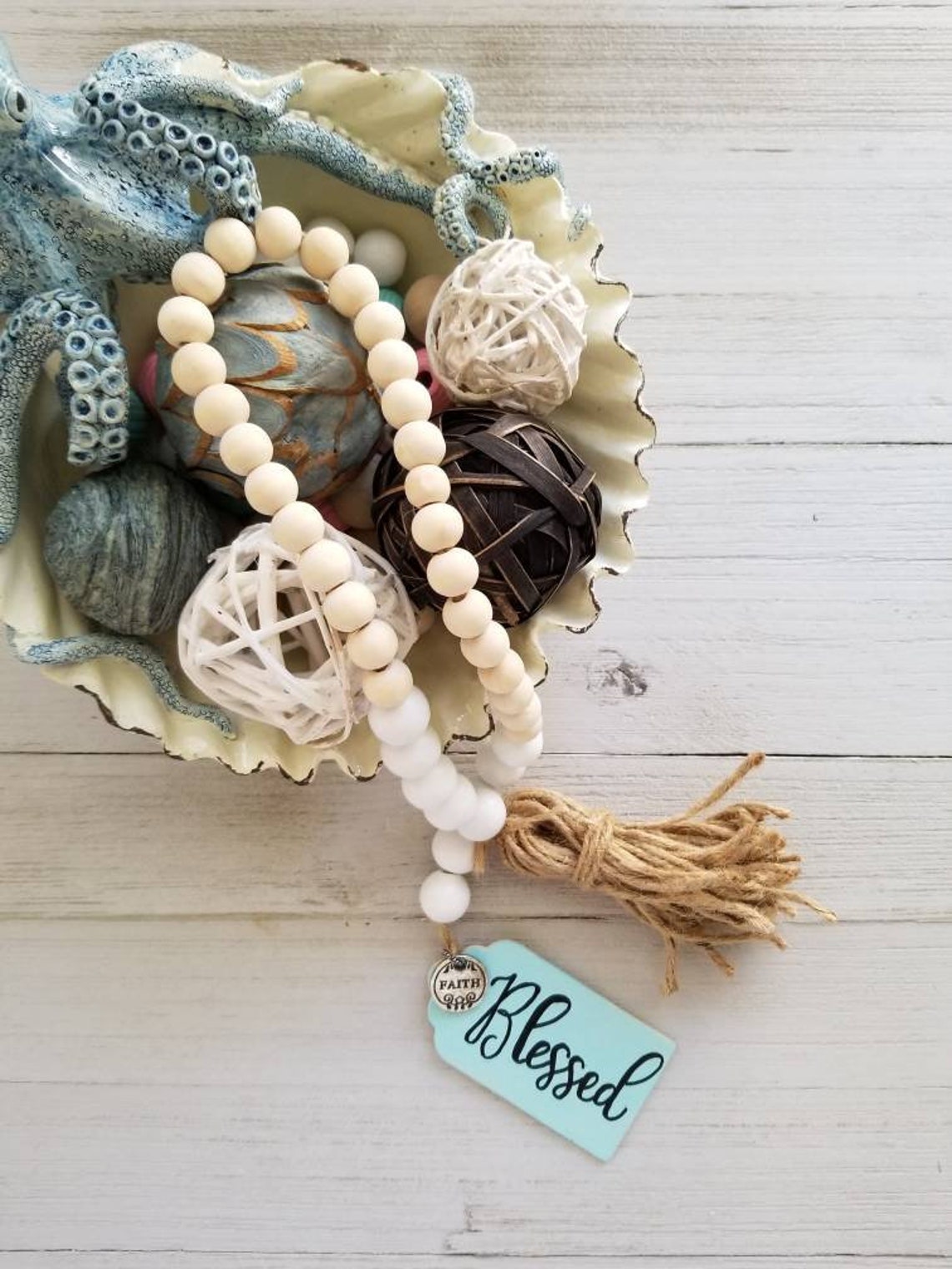 Spring Garland for Mantel Farmhouse Wood Bead Garland Wood - Etsy