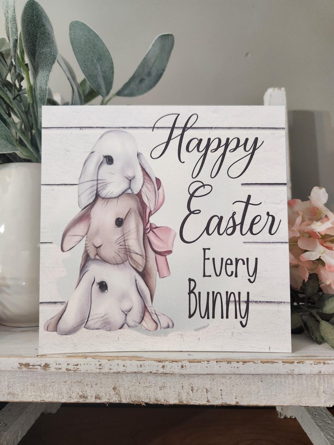 Happy Easter Bunny Sign / Farmhouse Easter Decor / Easter Bunny Tiered ...