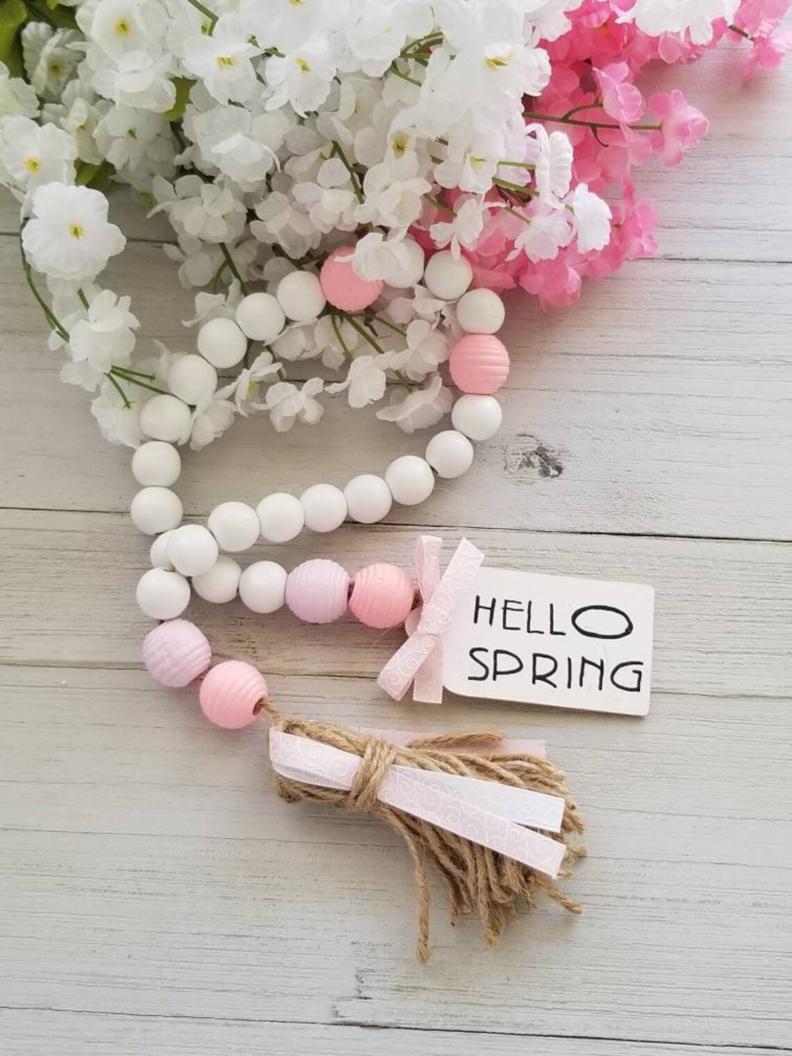 Spring garland for mantel Farmhouse wood bead garland wood | Etsy