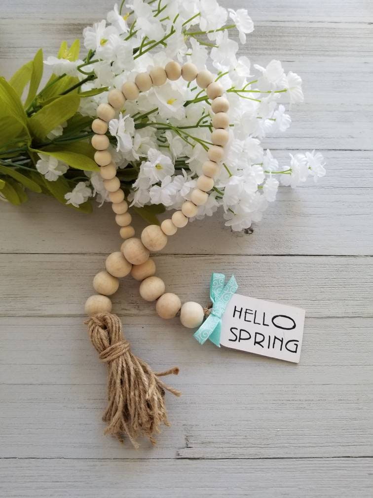 Spring Garland for Mantel Farmhouse Wood Bead Garland Wood - Etsy