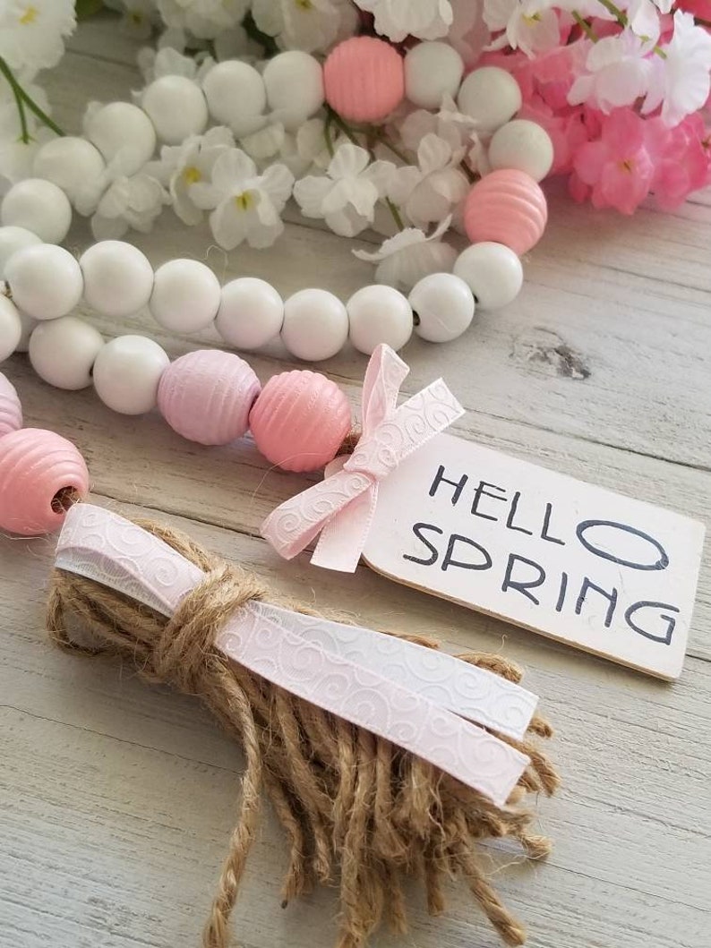 Spring Garland for Mantel Farmhouse Wood Bead Garland Wood - Etsy