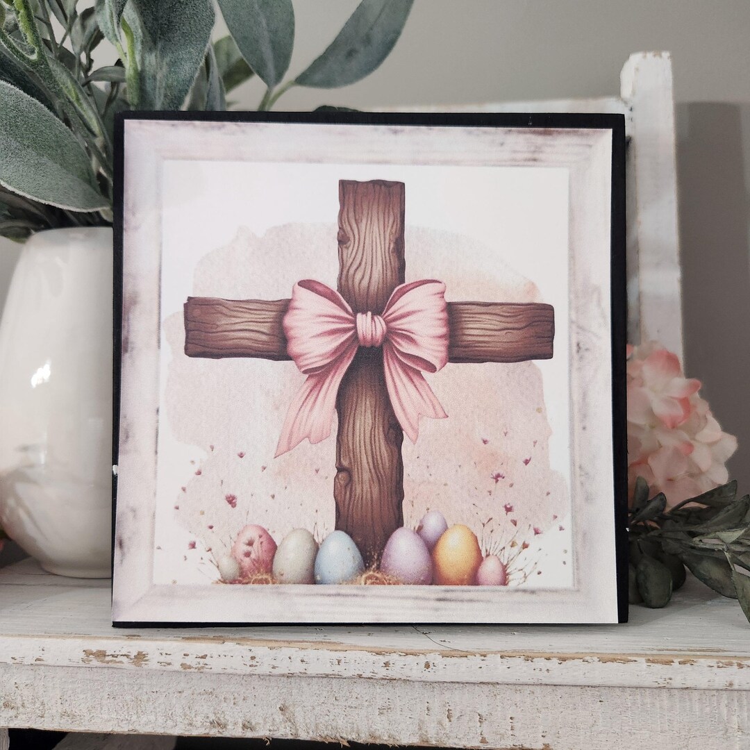 Watercolor Easter Cross Sign, Farmhouse Tiered Tray Decor - Etsy