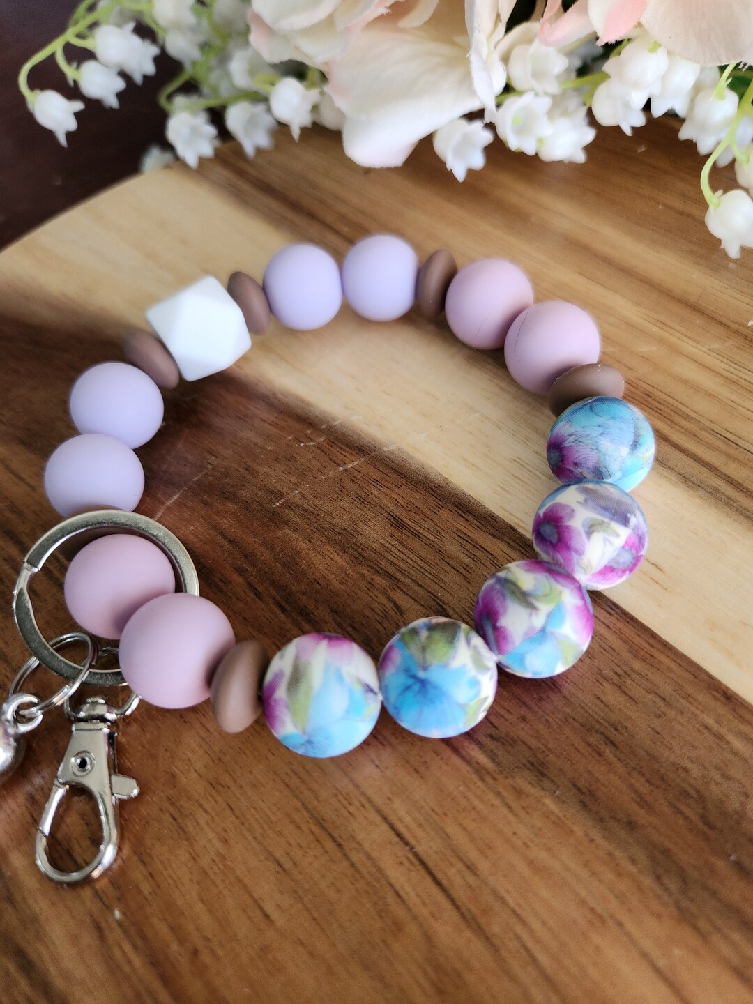 Beaded Keychain Wristlet, Spring Keychain for Her, Sunflower Keychain ...