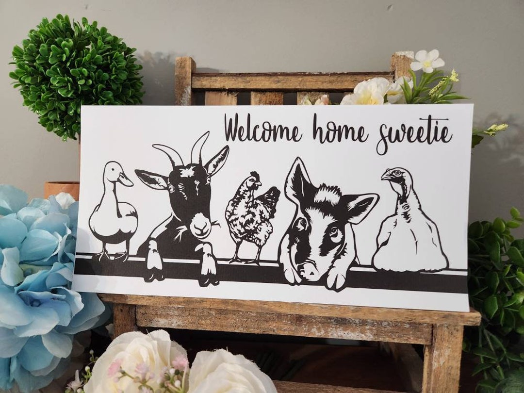 Farm Animal Welcome Sign, Pig Kitchen Signs, Spring Cow Kitchen Decor ...
