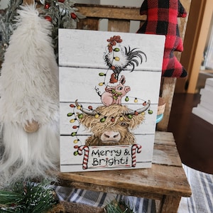 Highland Cow Christmas Wood Sign, Winter Farmhouse Decor - Etsy