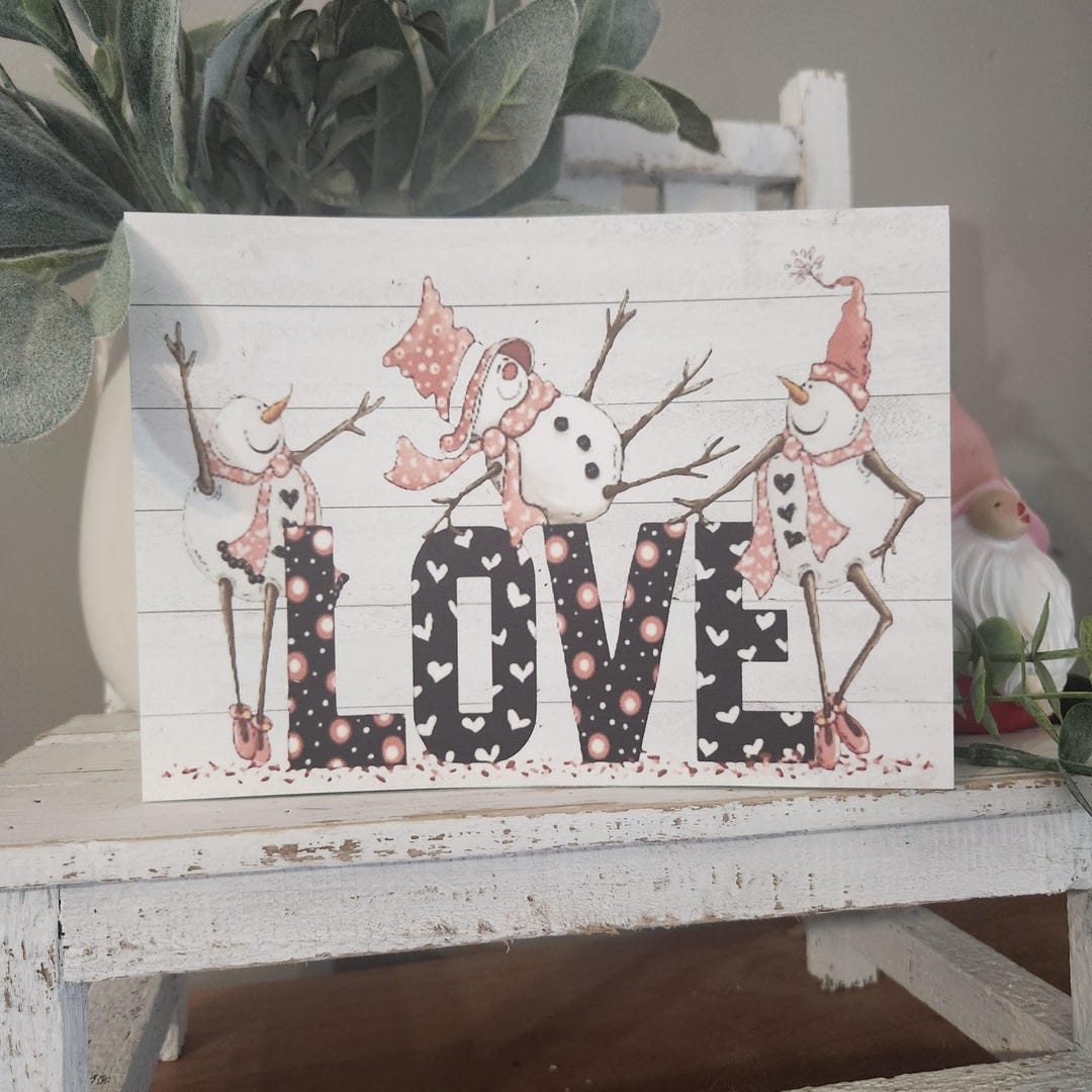 Valentines Day Snowman Sign, Snowman Love Decor - Etsy