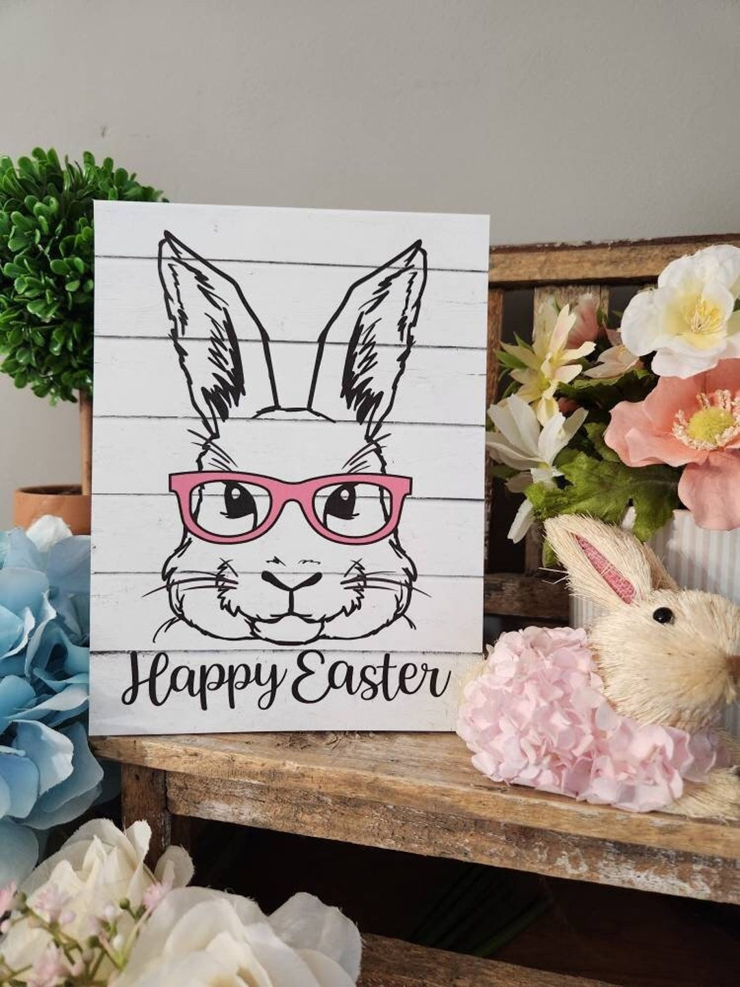 Farmhouse Easter Sign, Easter Bunny With Glasses, Farmhouse Easter Sign ...