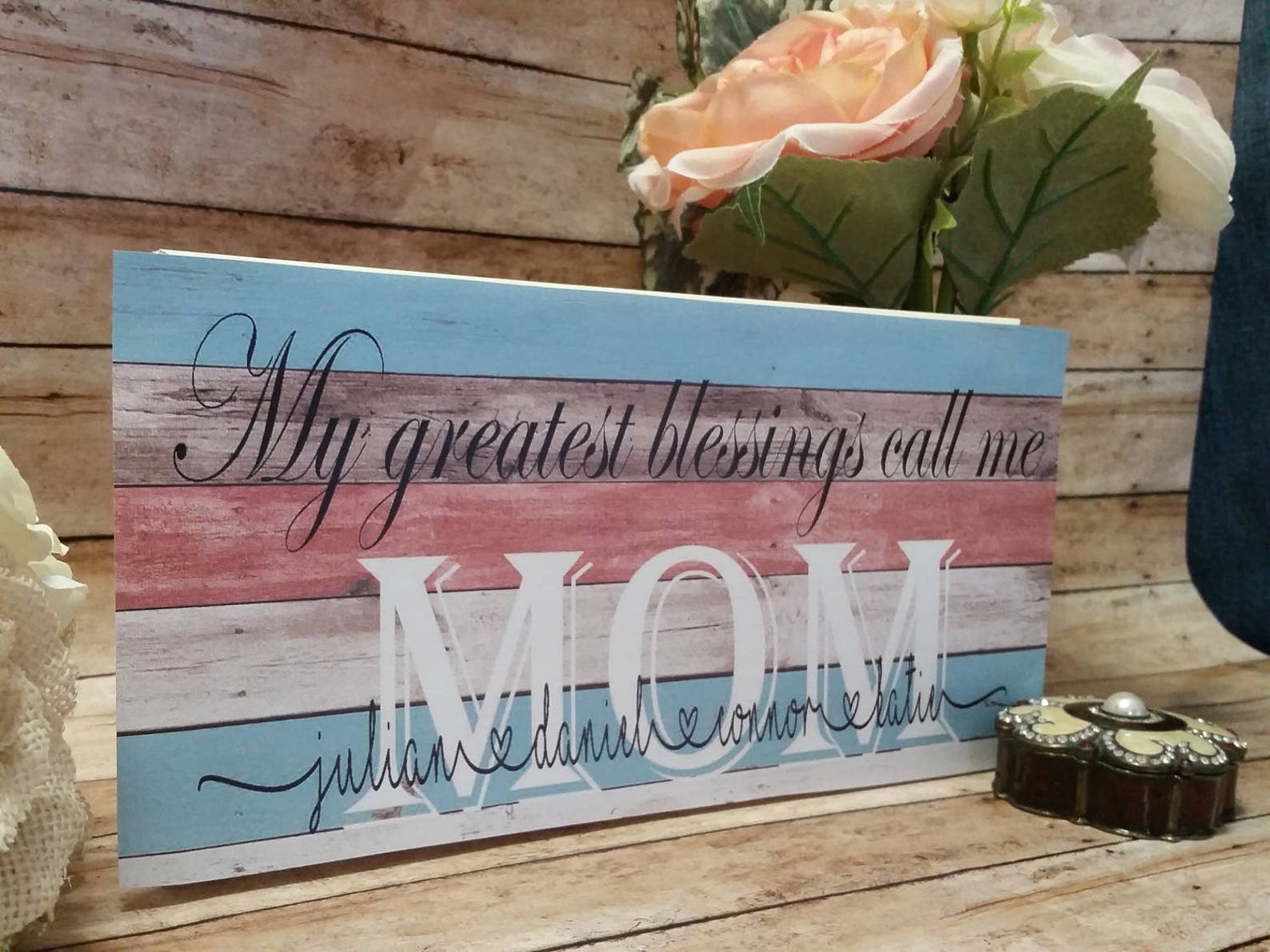 Personalized wood mom sign Mother's day gift My greatest | Etsy