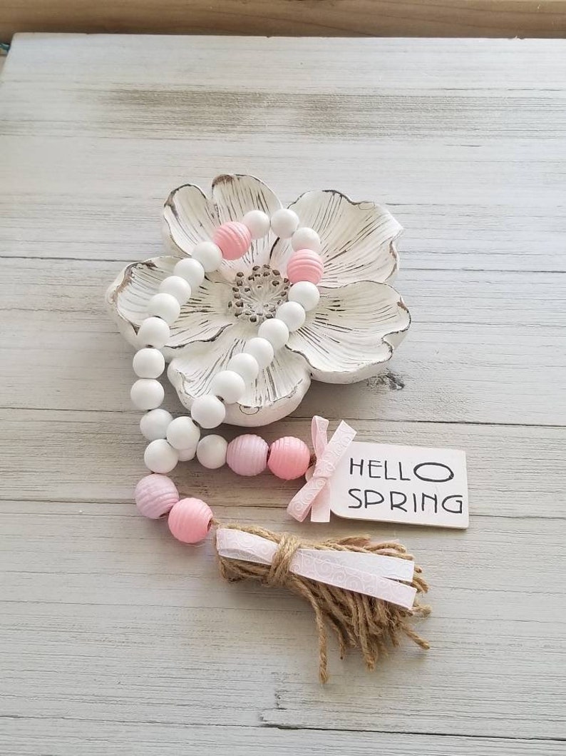 Spring Garland for Mantel Farmhouse Wood Bead Garland Wood - Etsy