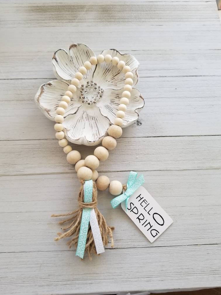 Spring Garland for Mantel Farmhouse Wood Bead Garland Wood - Etsy