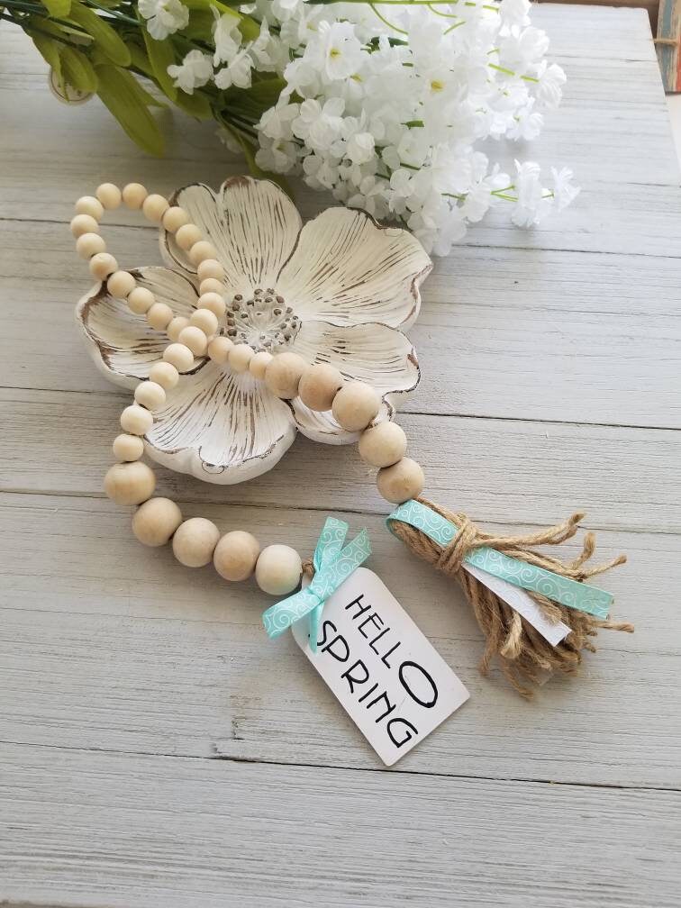 Spring Garland for Mantel Farmhouse Wood Bead Garland Wood - Etsy