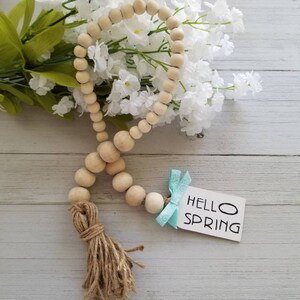 Spring Garland for Mantel, Farmhouse Wood Bead Garland, Wood Bead ...