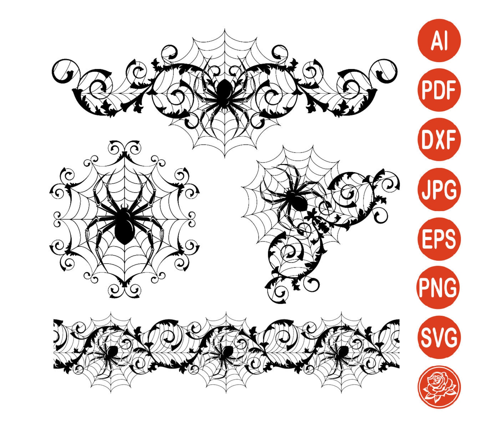 Spider Web SVG Halloween Spider Clipart DXF Border & Corner | Etsy