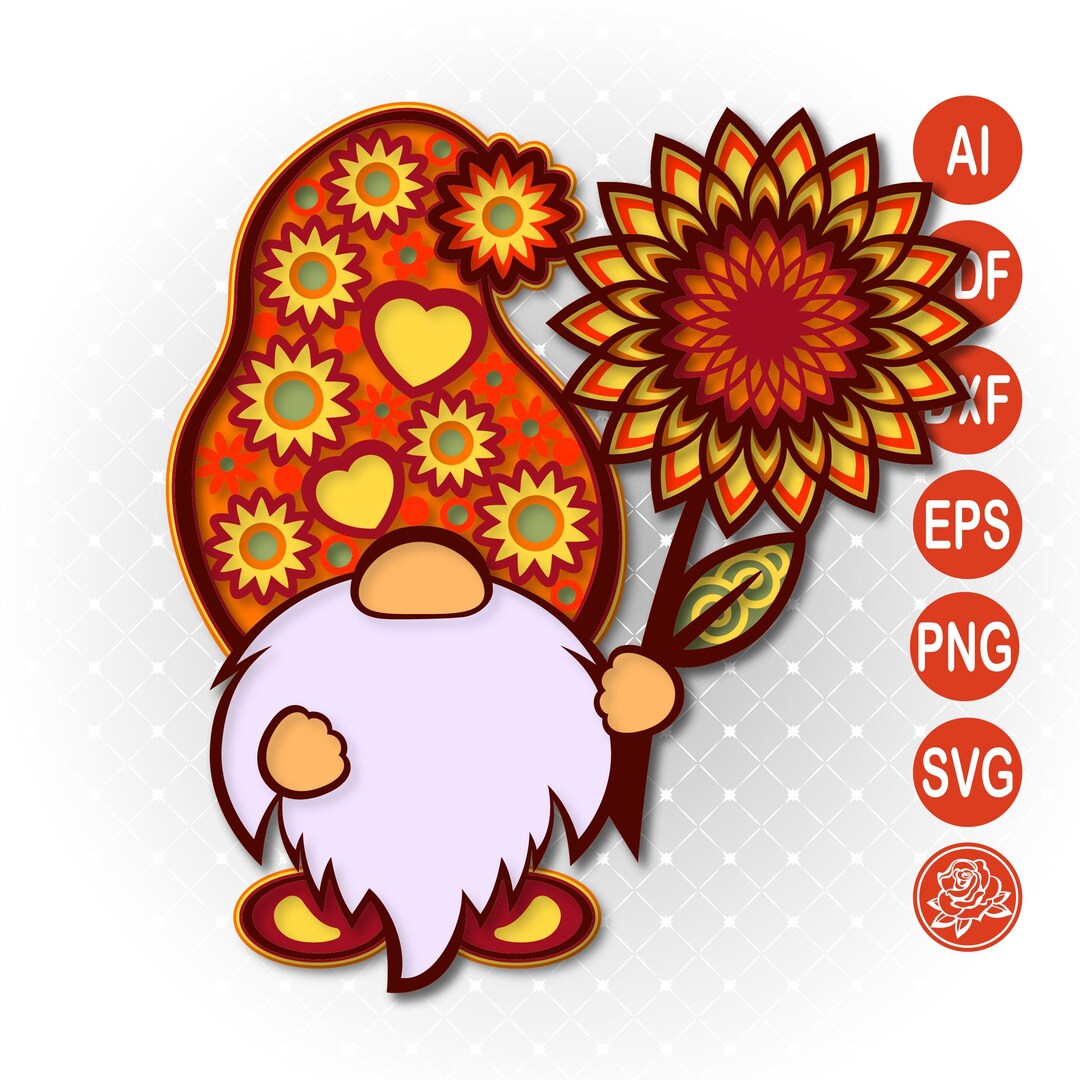 Sunflower Gnome SVG Digital Craft Template for DIY Paper Cutting Gifts ...