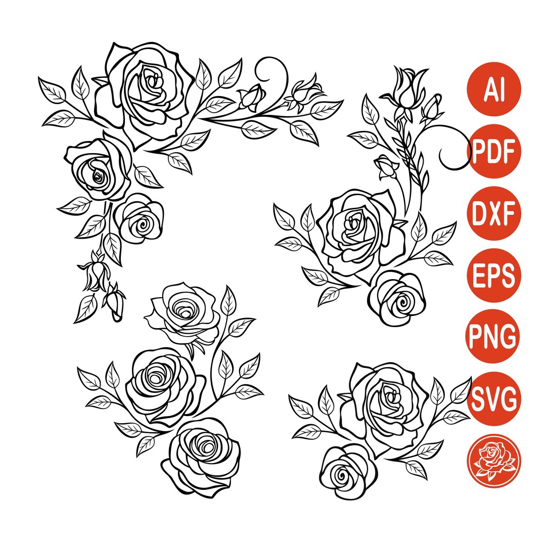 Rose Outline SVG Bundle: Floral Arrangements, DIY Crafts (digital ...