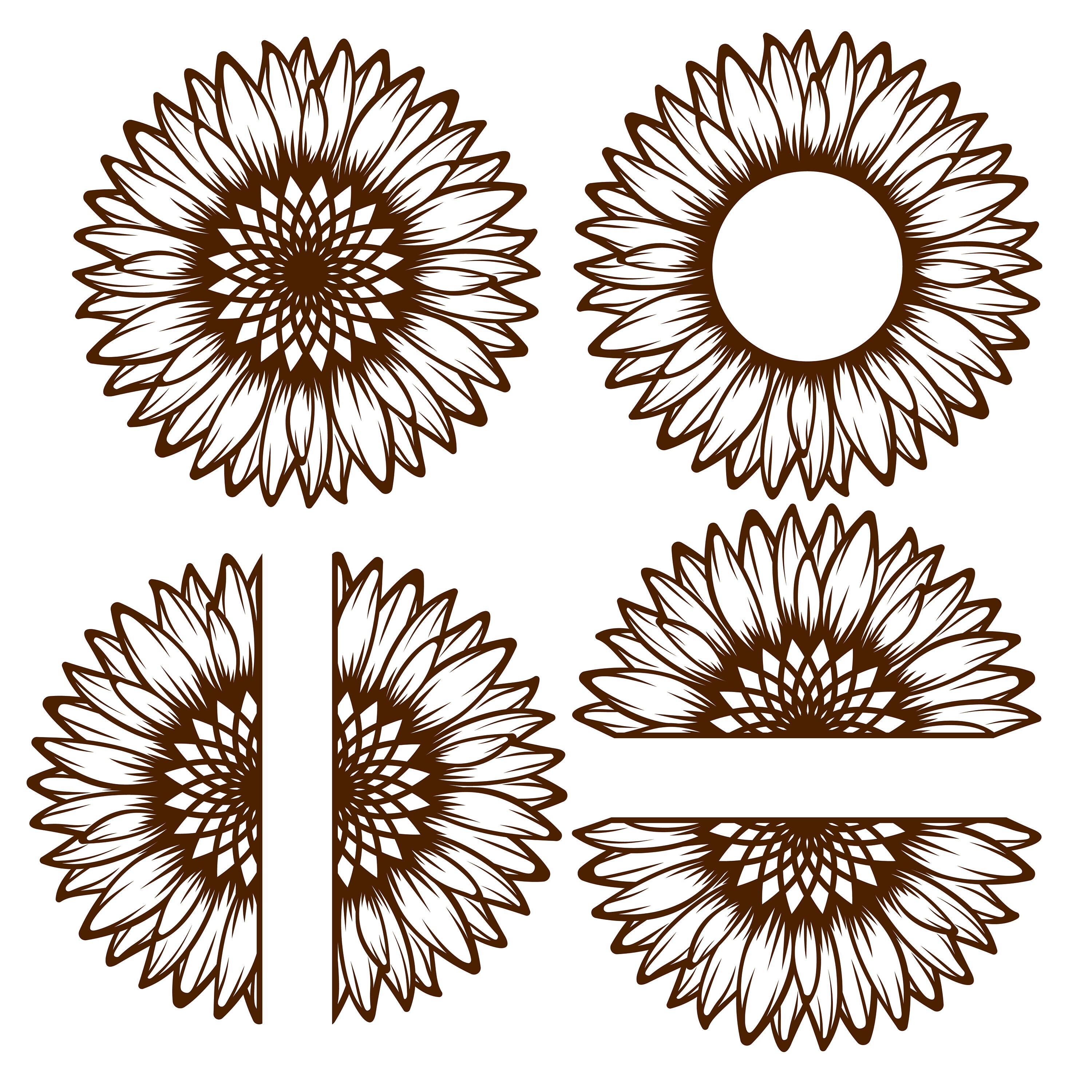 Split Sunflower SVG File Sunflower Cut File For Cricut | Etsy