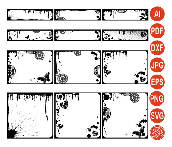 Decorative Digital Grunge Black Frames Clip Art SVG Design | Etsy