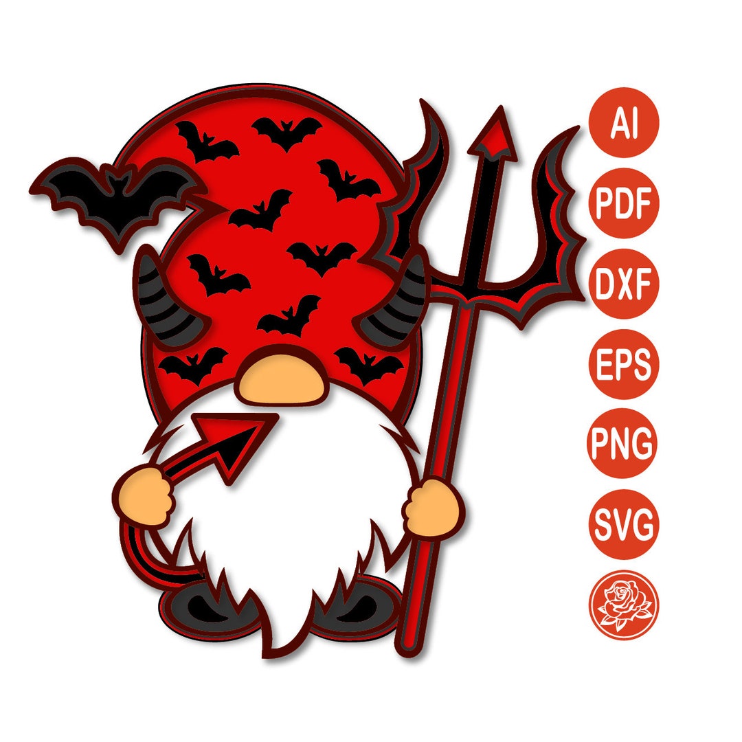 Layered Halloween Devil Gnome With Trident Svg for Cricut - Etsy