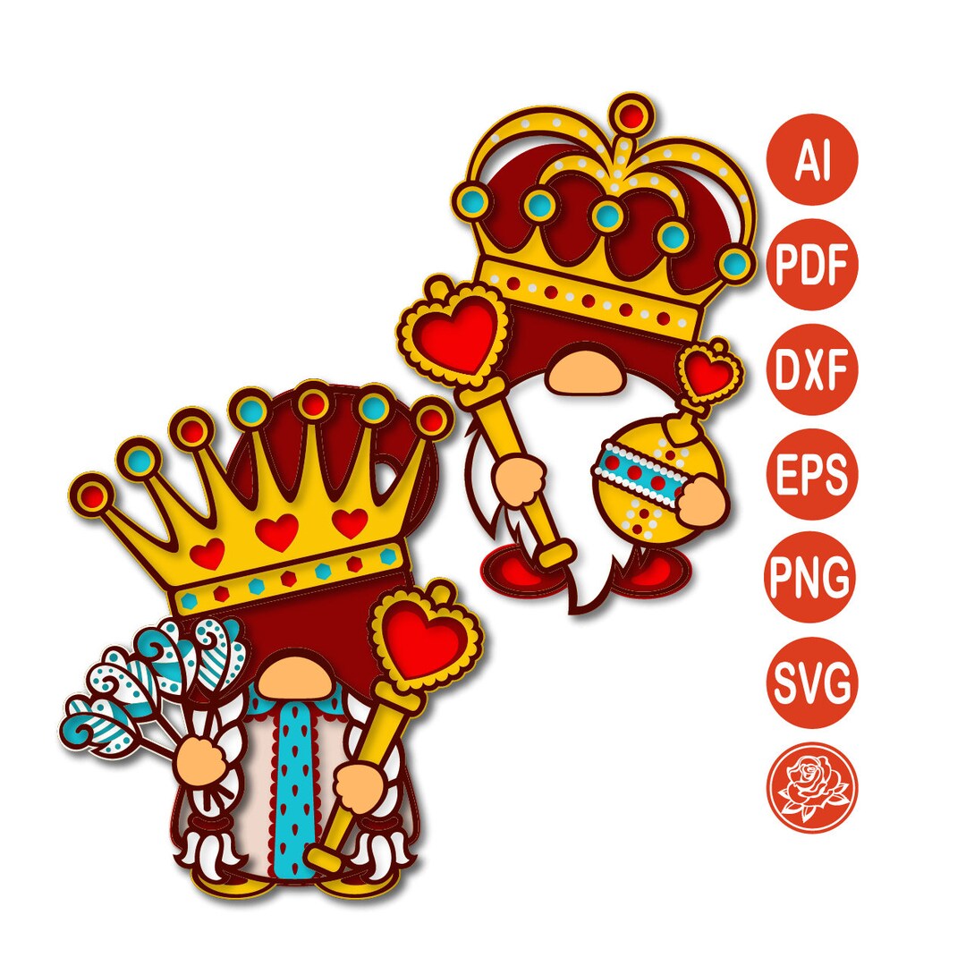 A Pair of Layered Gnomes King and Queen SVG for Cricut - Etsy
