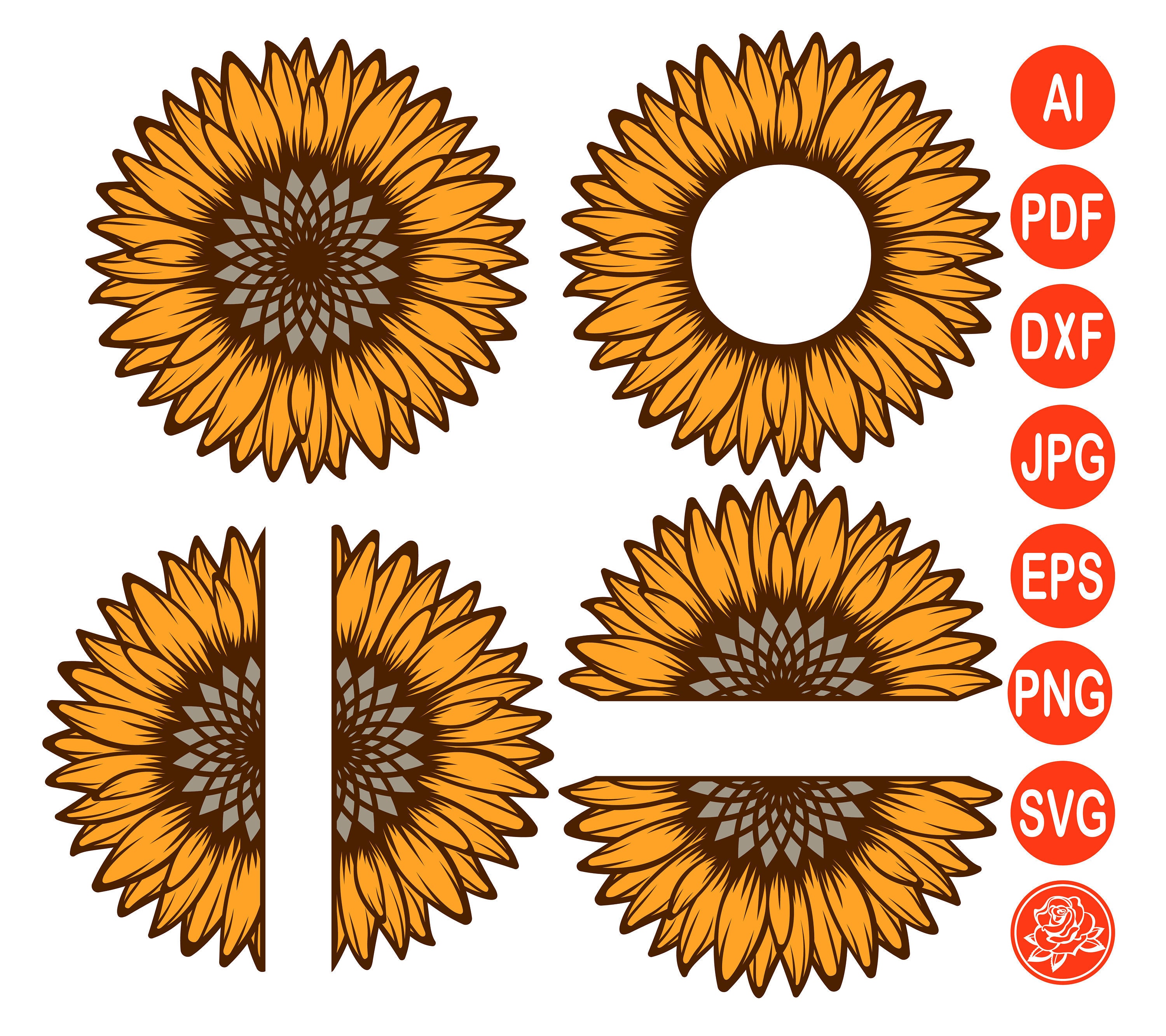 Split Sunflower SVG File Sunflower Cut File For Cricut | Etsy