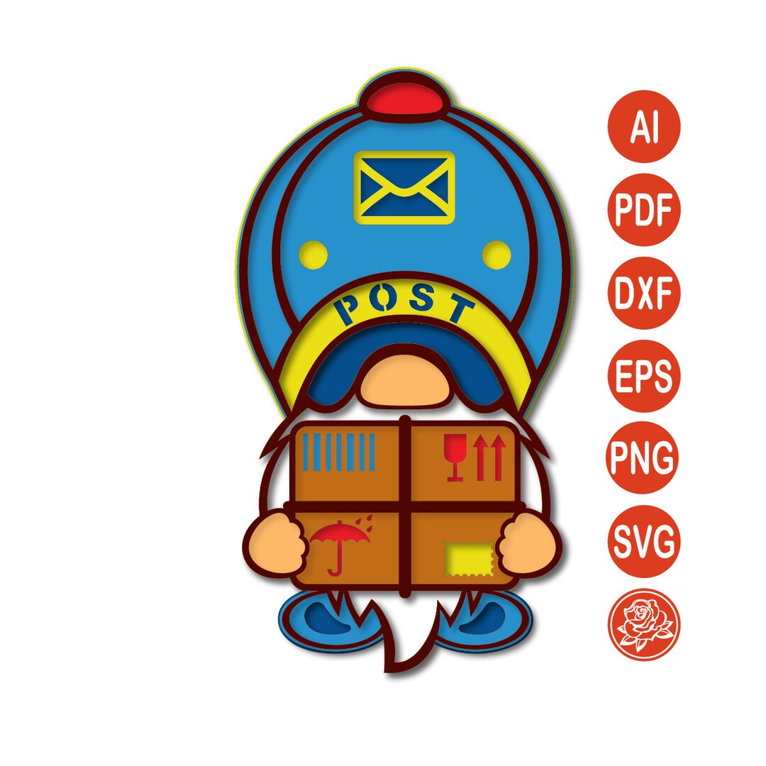 3D Layered Gnome Postman Svg - Etsy
