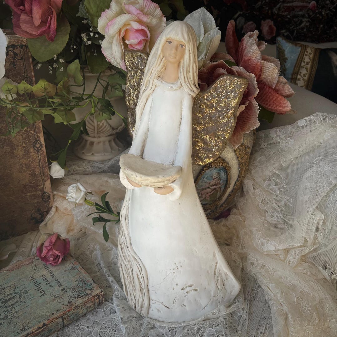 Large Angel Sculpture Statue Gilded Wings Holiday Decor Christmas Gift ...