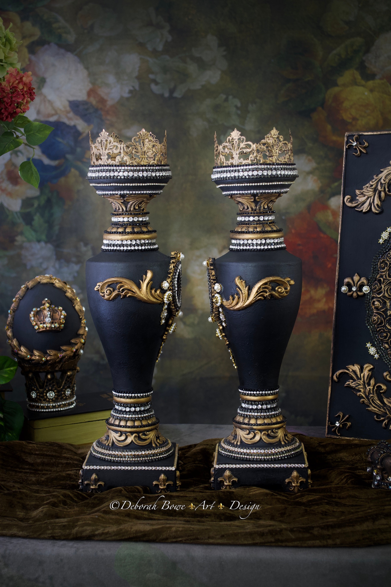 French Decor Louis XIV Handmade Large Decorative Jeweled Crowned Candle ...