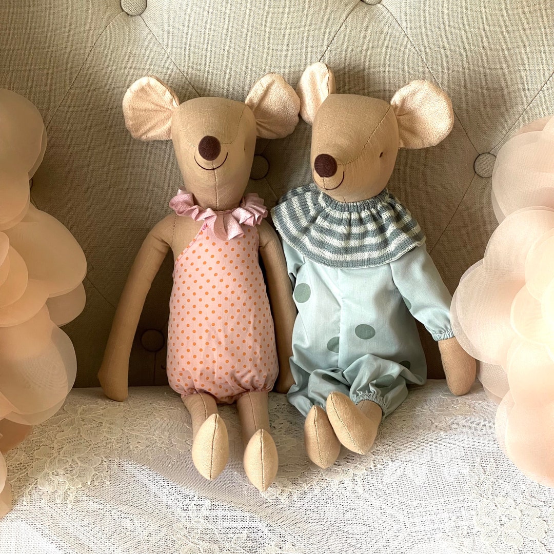 Twin Mouse Plush Dolls, Fabric Dolls for Nursery, Play and Decor, Set ...