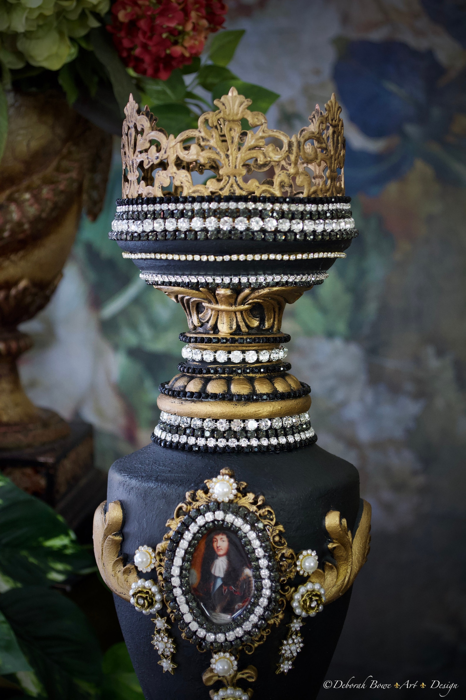 French Decor Louis XIV Handmade Large Decorative Jeweled Crowned Candle ...