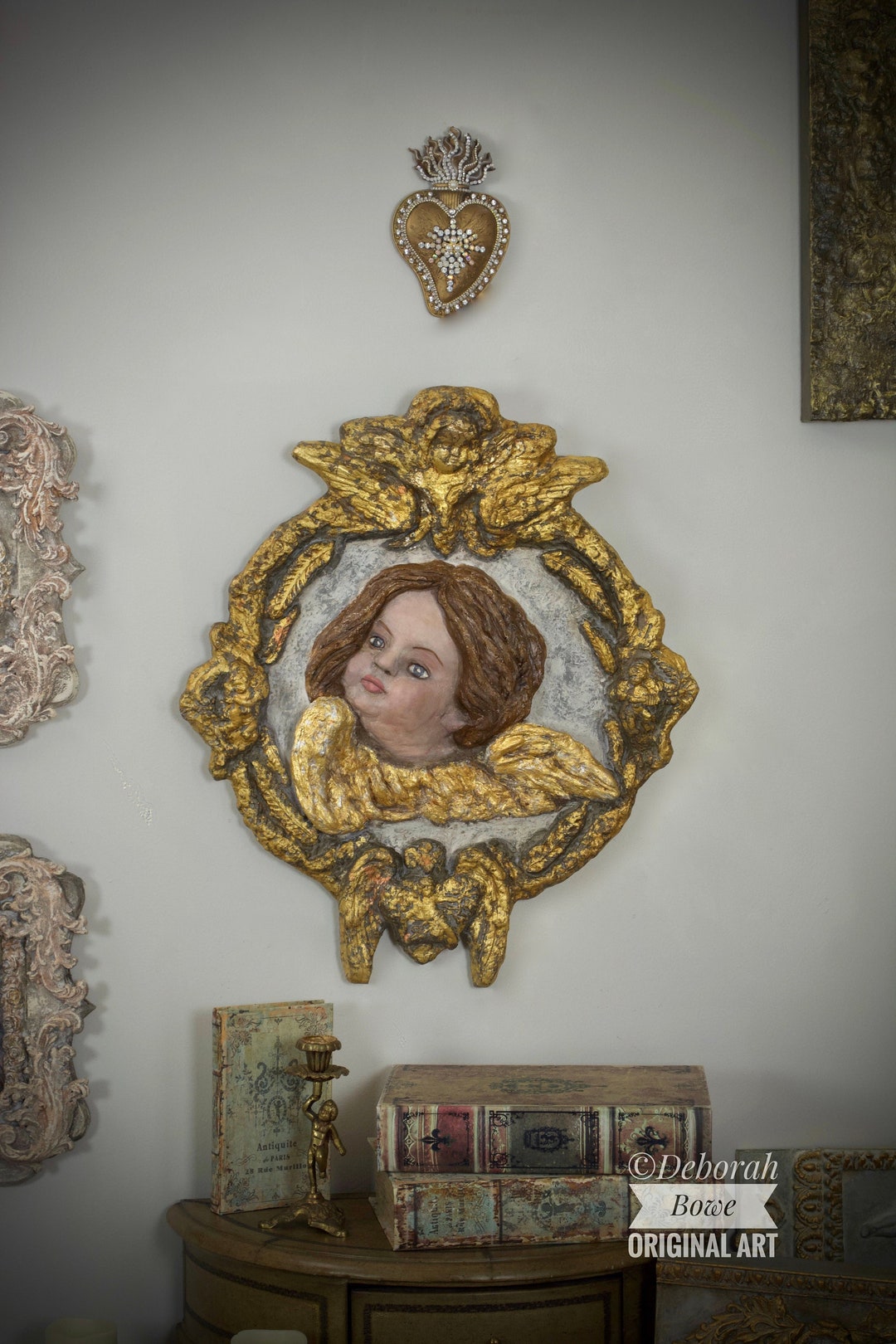 Cherub Wall Sculpture "l'ange Du Château" Hand Sculpted Antiqued Bas ...