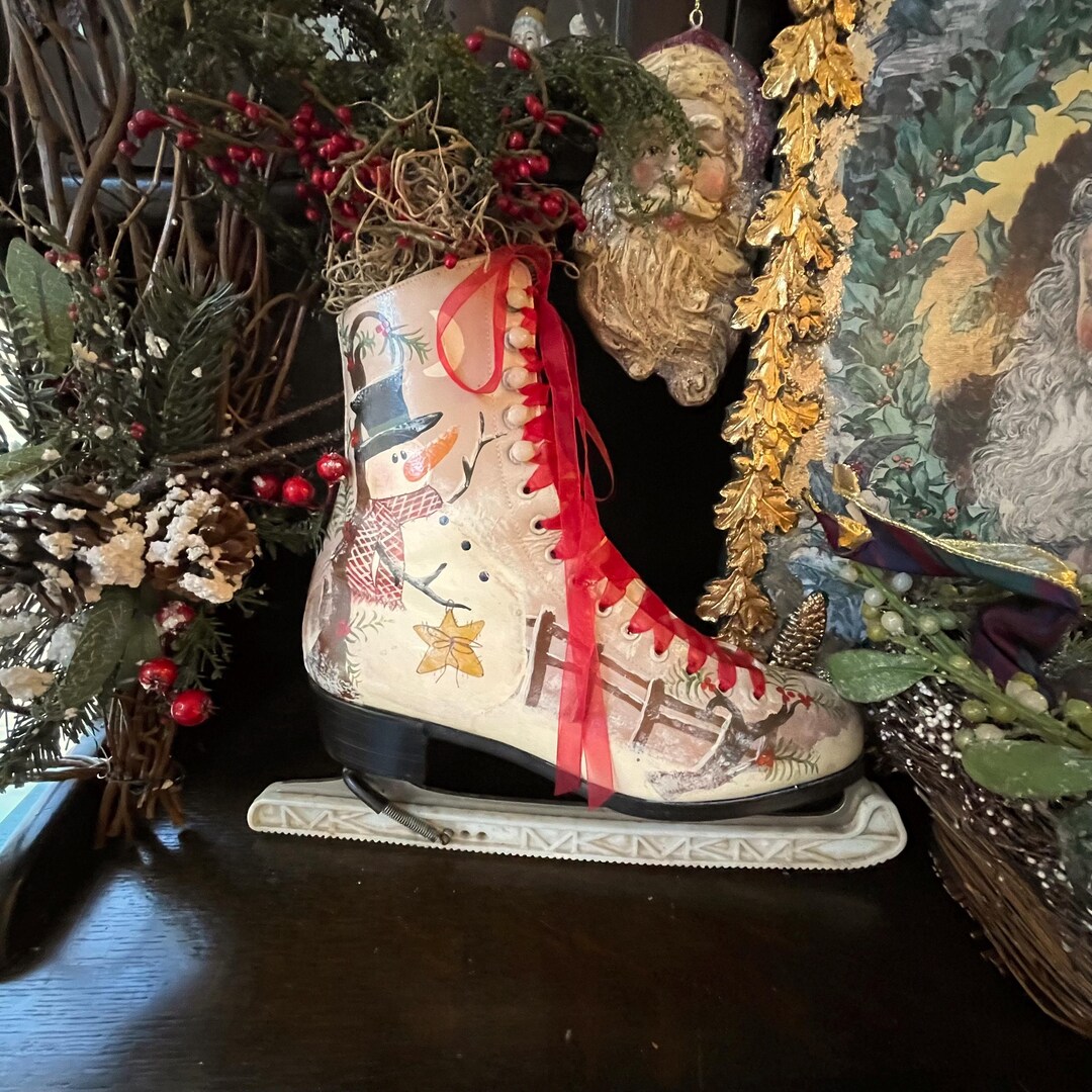 Handmade Snowman Ice Skate, Vintage Christmas Decor - Etsy