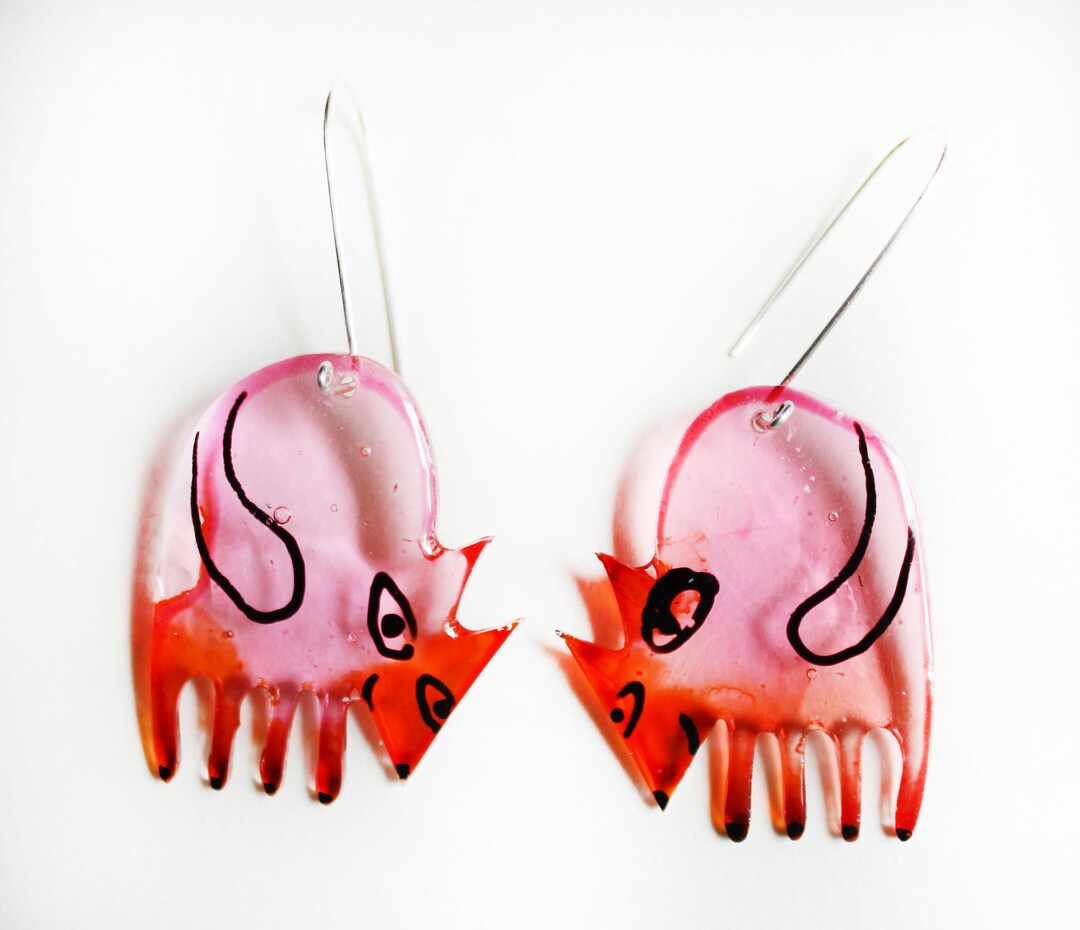 Pink Fox Resin and Sterling Silver Earrings, Fun and Bold Earrings ...