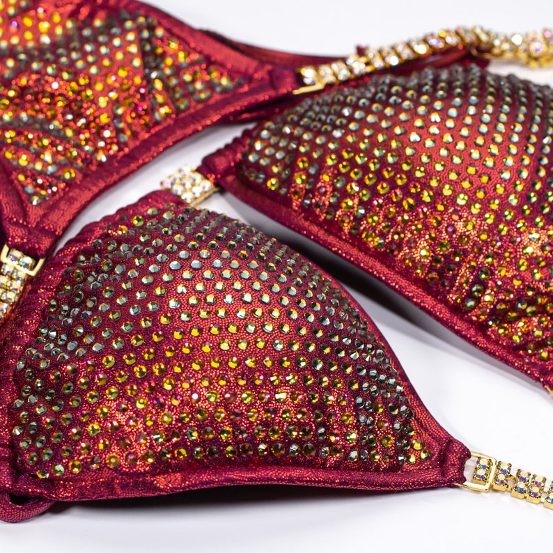 Maroon Volcano Crystal Competition Bikini Includes Bra Pads | Etsy