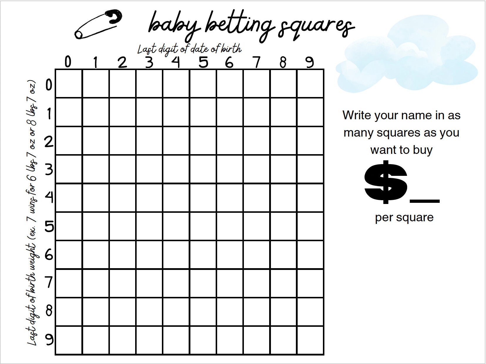 Baby Betting Squares Game - Etsy