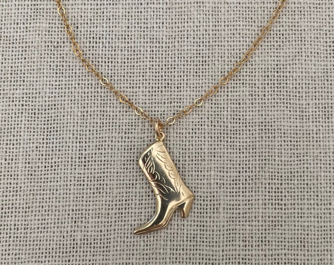 Cowgirl Boot Necklace, 14k Gold Filled Cow Girl Boot Pendant, Cowboy ...