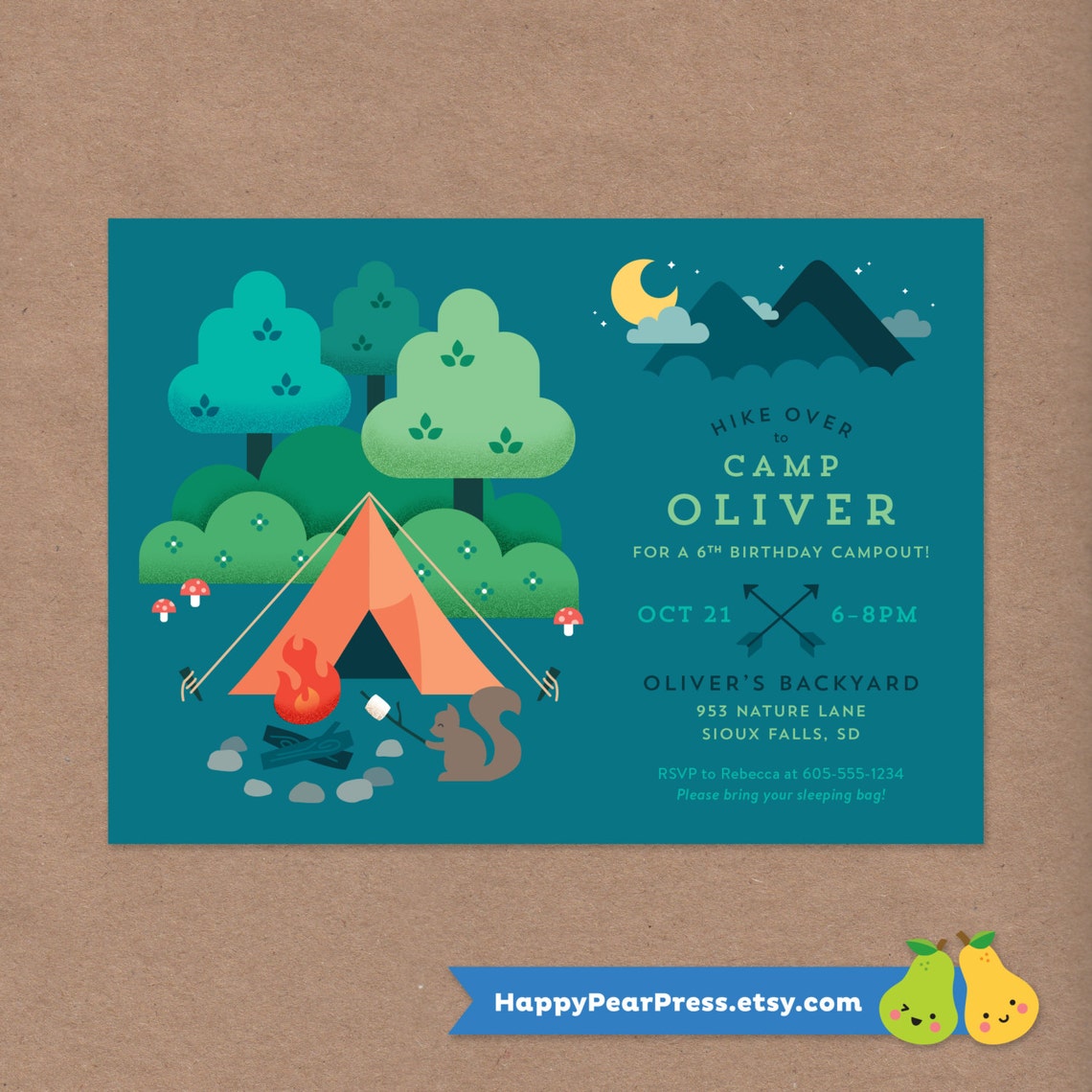 Camping Birthday Party Invitation Backyard Campout Printable Invitation ...
