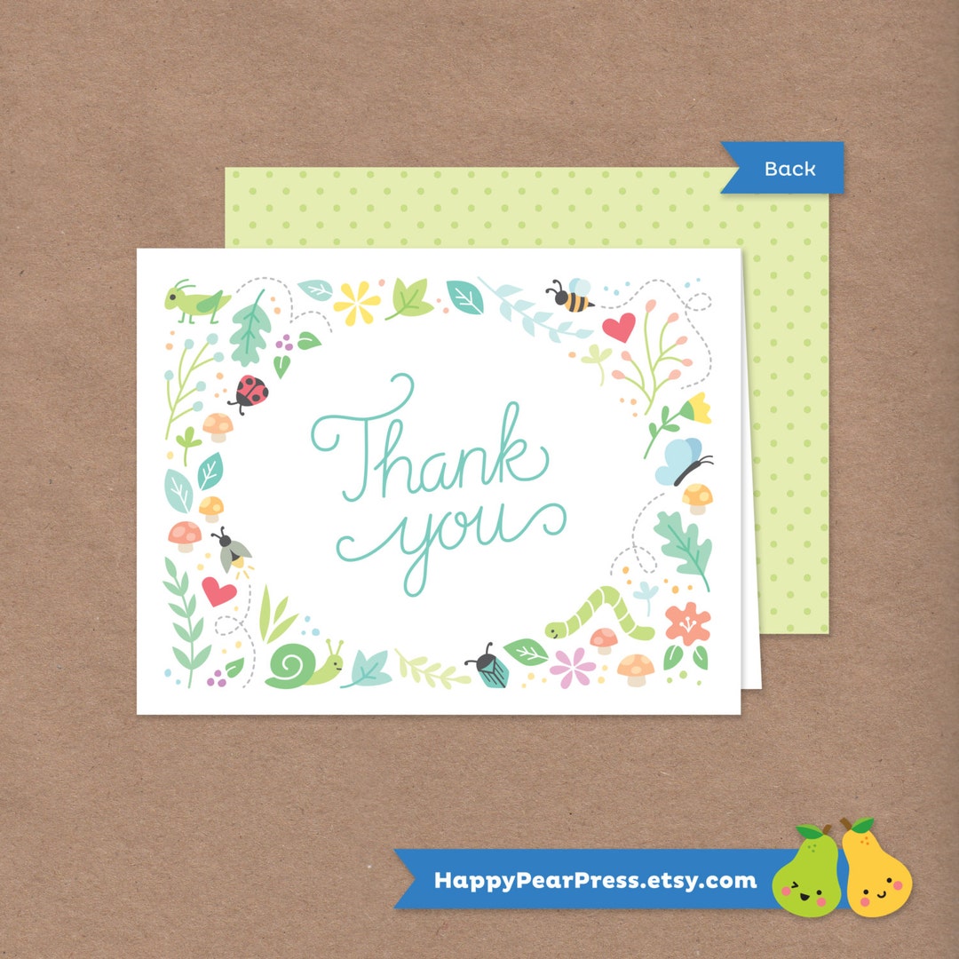 Love Bug Thank You Card // DIY Printable Folded Thank You Note // Green ...