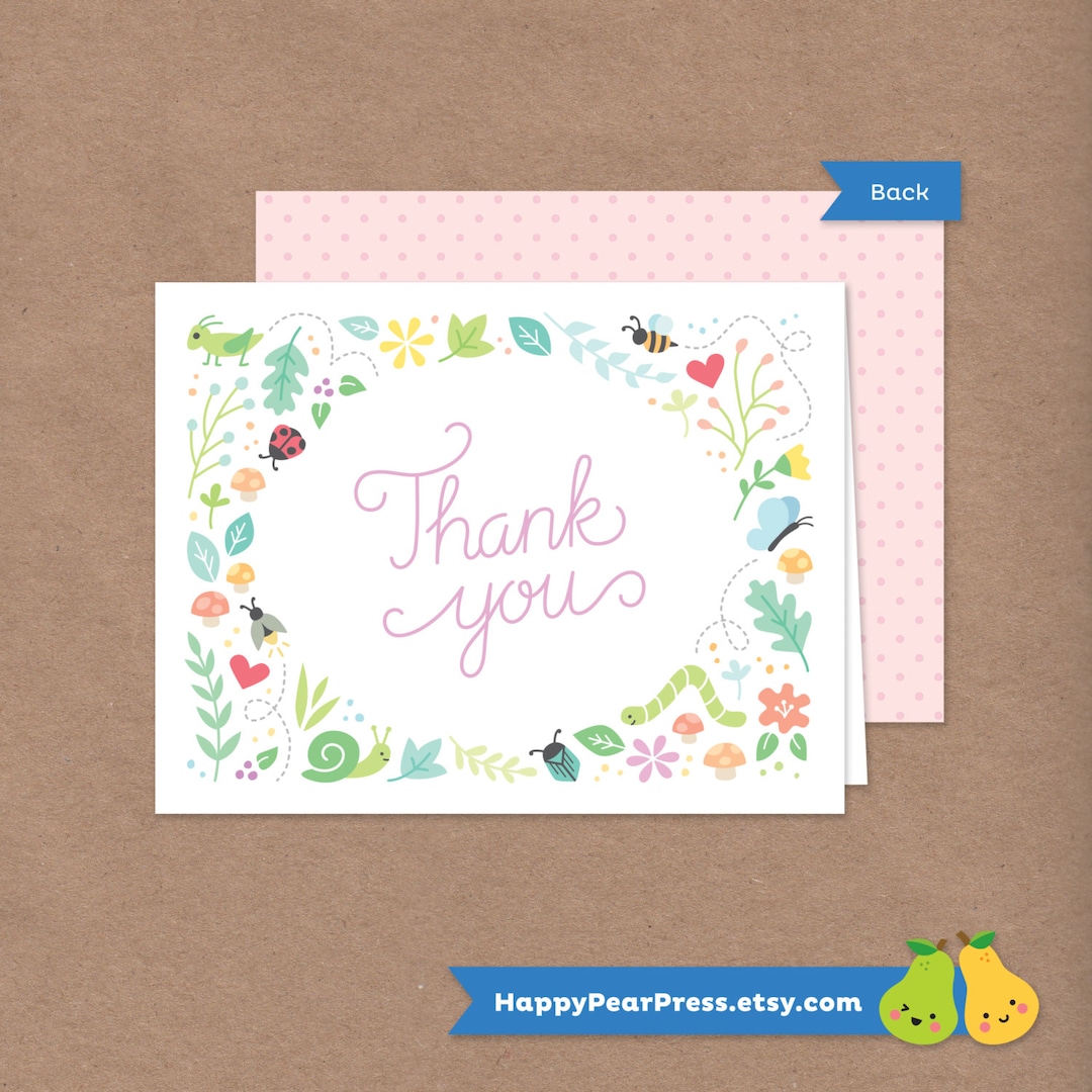 Love Bug Thank You Card // DIY Printable Folded Thank You Note // Pink ...