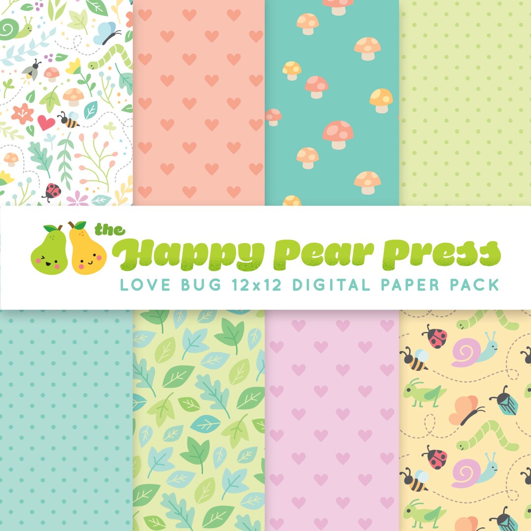 Love Bug Digital Paper Pack Instant Download - Patterned Backgrounds ...