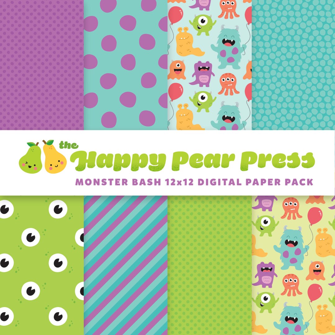 Monster Bash Digital Paper Pack Instant Download Patterned Backgrounds ...