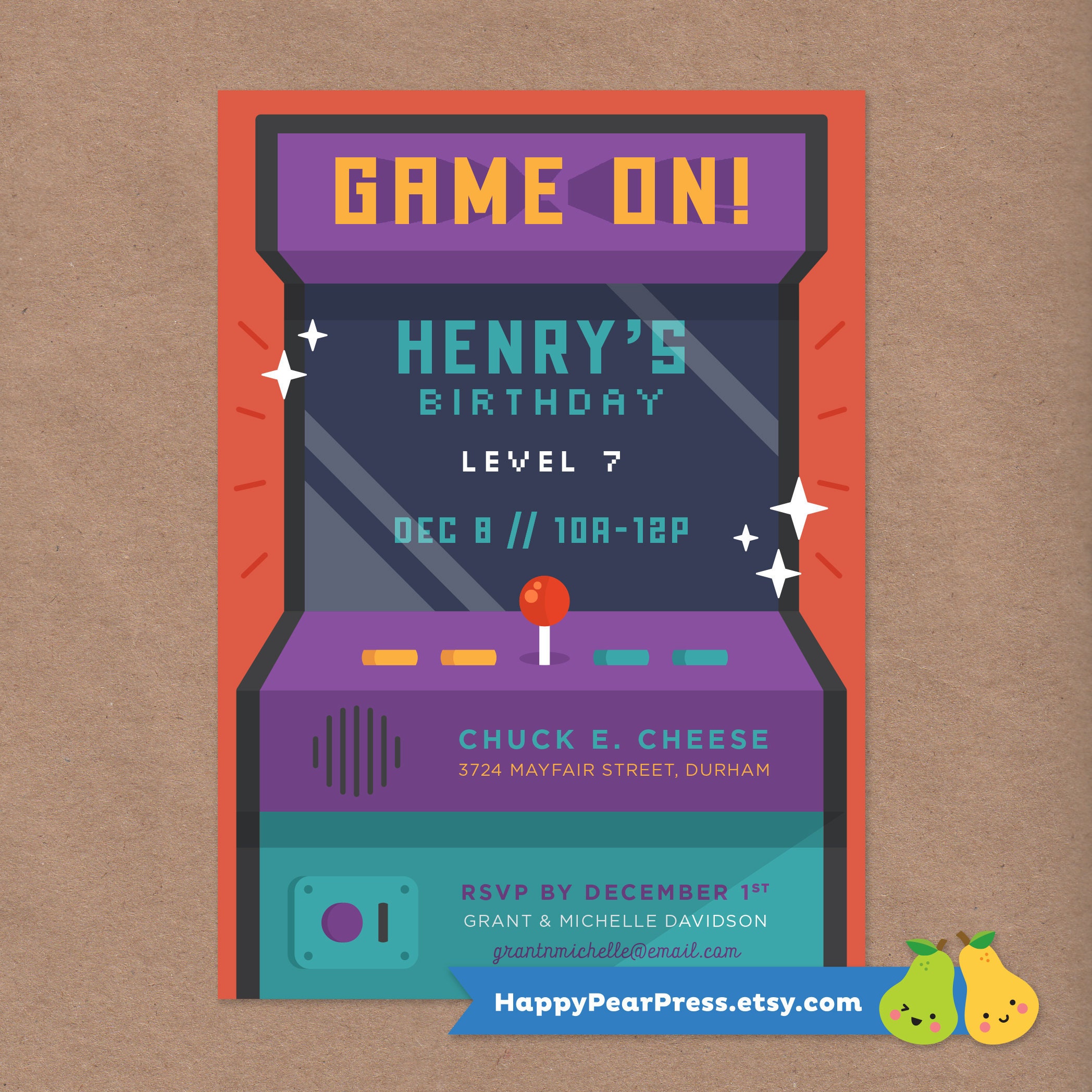 Arcade Printable Birthday Party Invitation // DIY Custom Printable ...