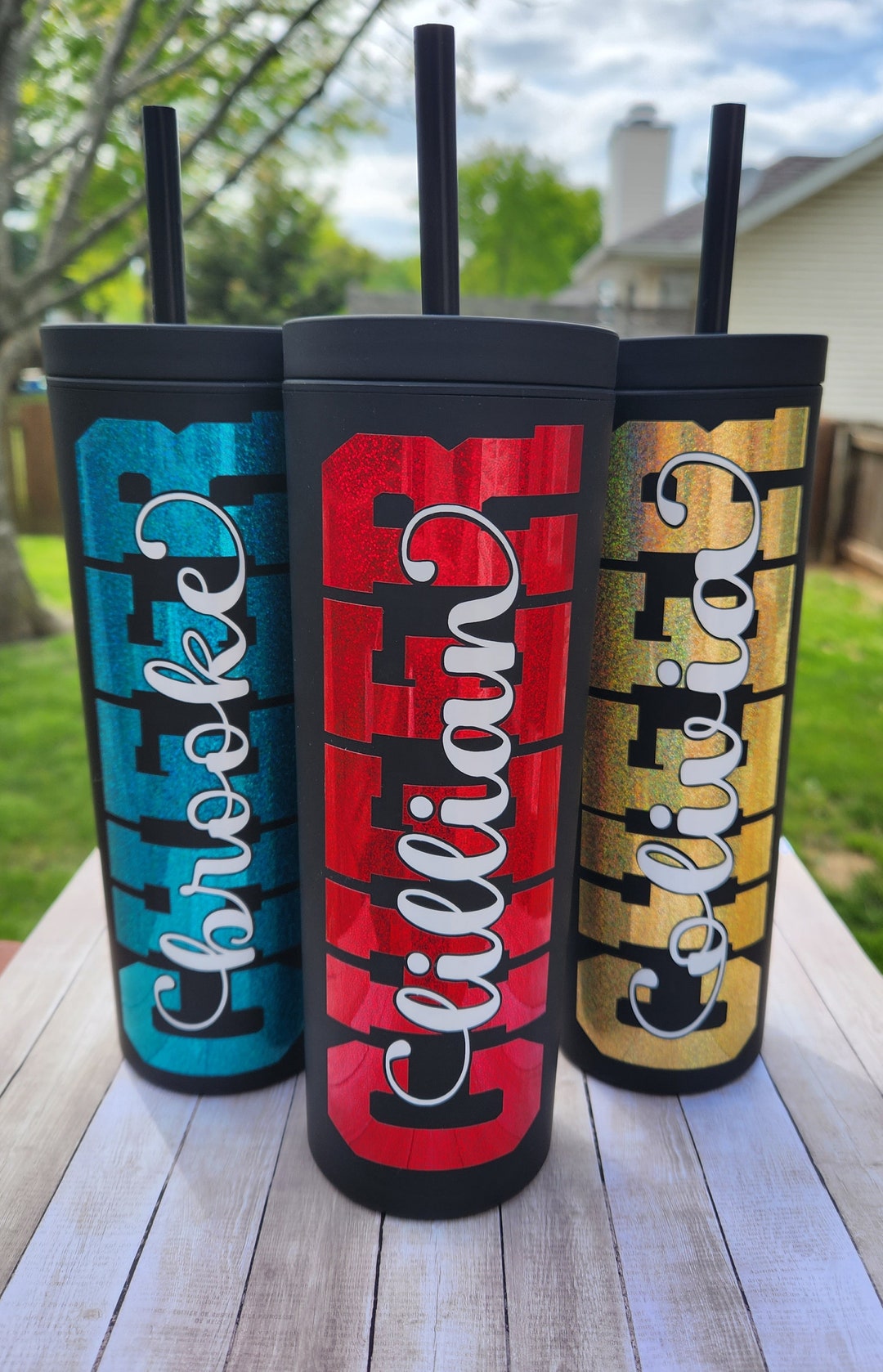 Personalized Cheer Tumbler • Cheerleader Skinny Tumbler • Cheer Gift ...