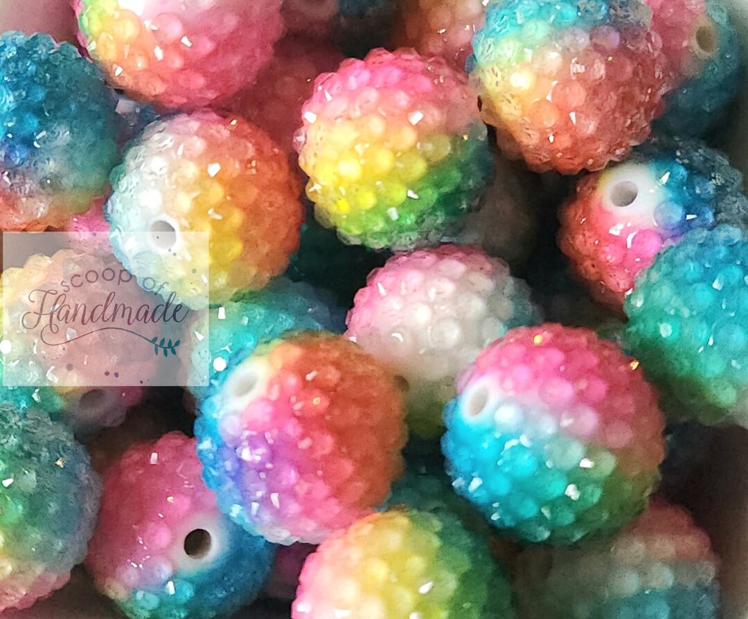 20mm Rainbow Rhinestone Chunky Bubblegum Beads Mix • Acrylic Rhinestone ...